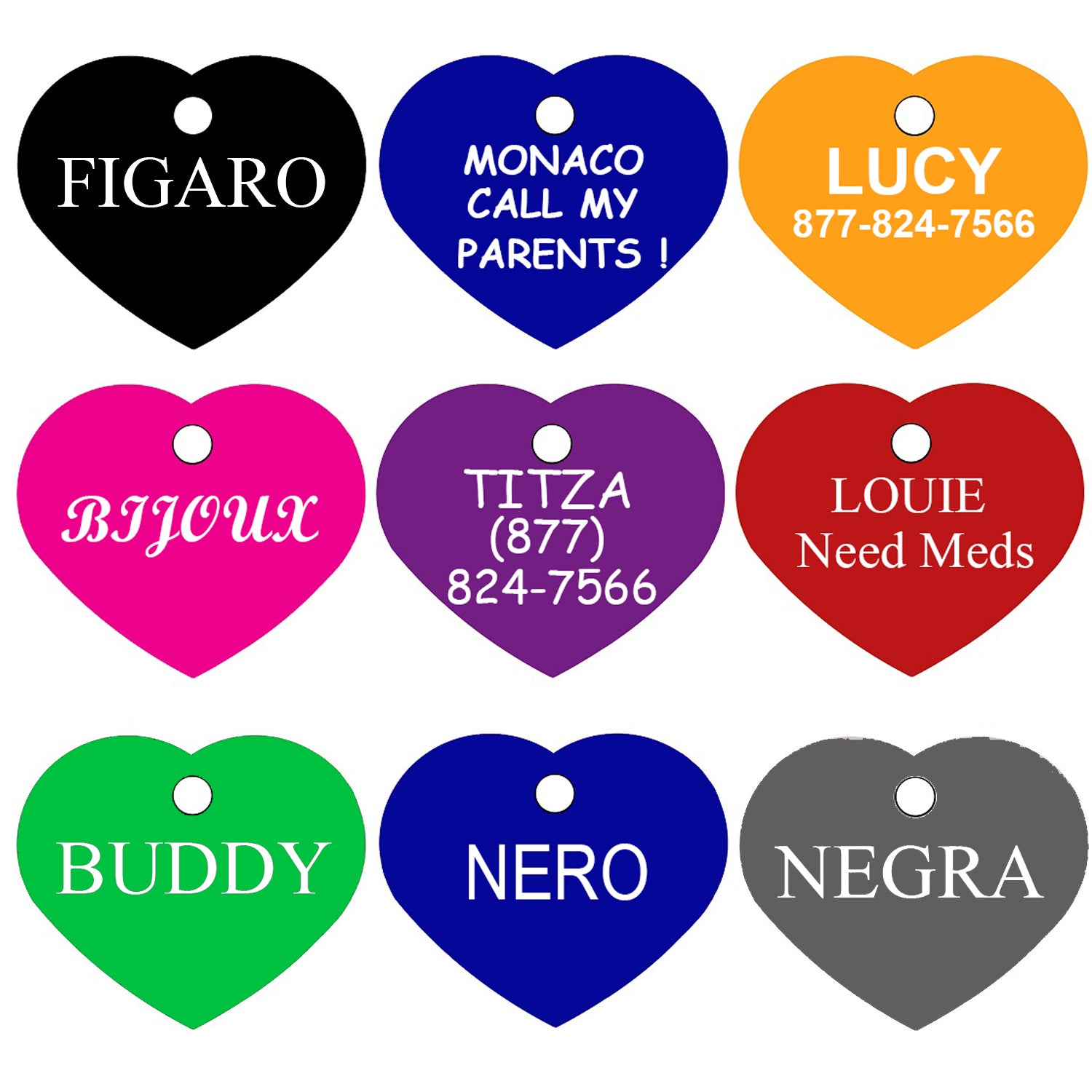 CNATTAGS Pet ID Tags Heart Shape, 8 Colors, Personalized Premium ...